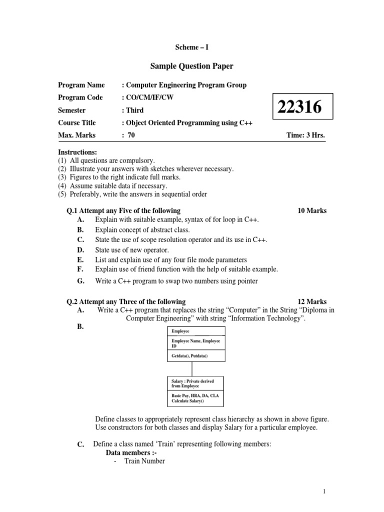 Sample Question Paper Object Oriented Programming Using C Pdf Pdf C Class Computer 