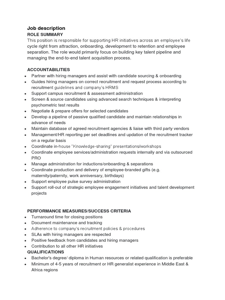 Job Description: Role Summary | PDF | Recruitment | Human Resources