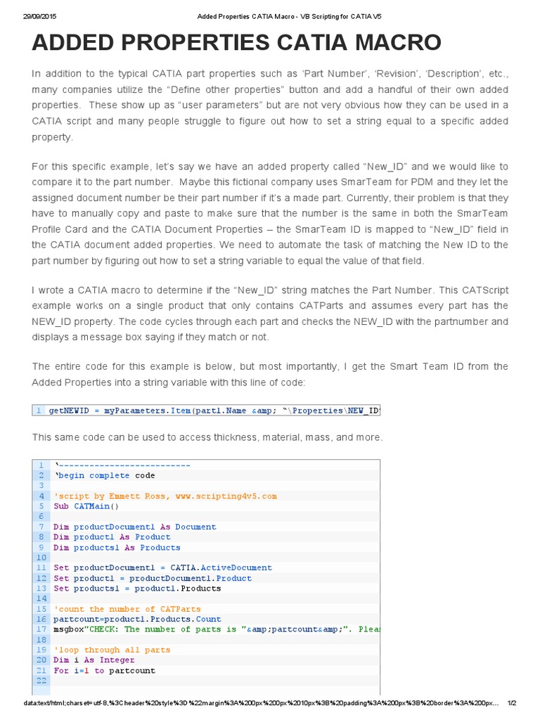 Added Properties Catia Macro: Getnewid Myparameters Name Amp Properties New | PDF | Macro ...
