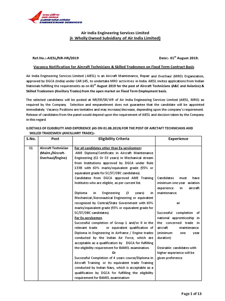Air India Engineering Services Limited (A Wholly Owned Subsidiary of ...