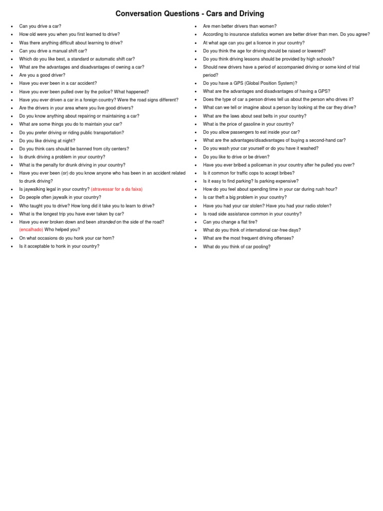 Driving Conversation Questions | PDF | Seat Belt | Car