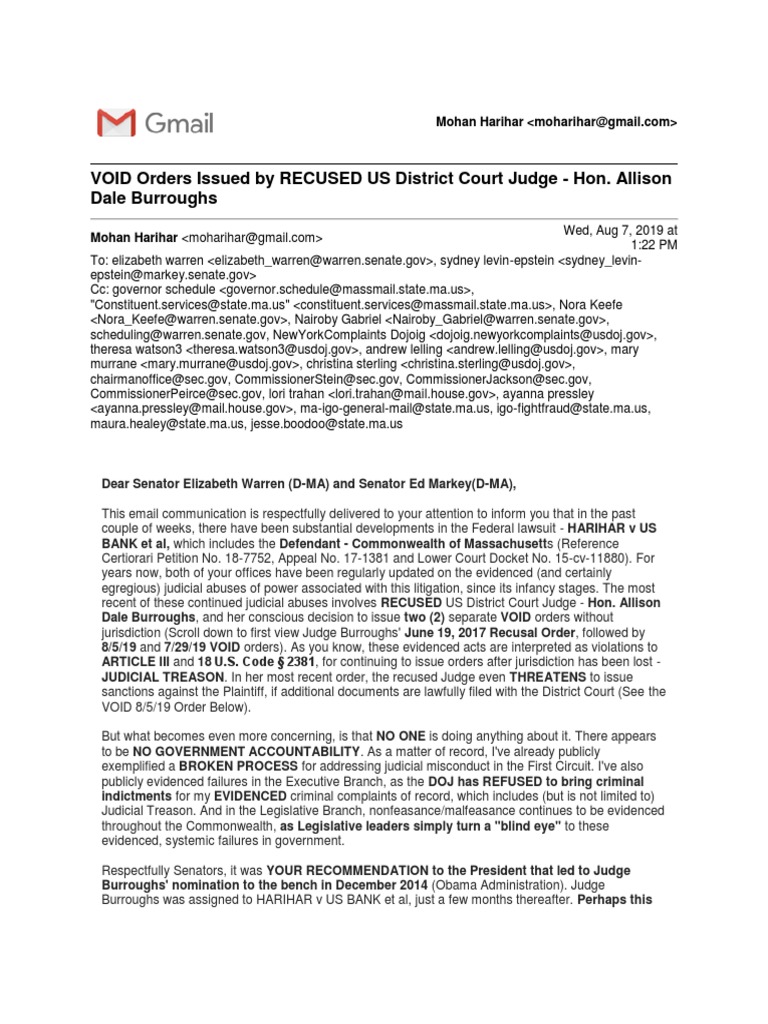 RECUSED US District Court Judge - Allison Dale Burroughs, Formally ...