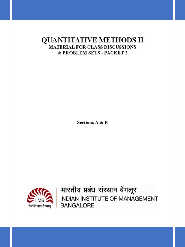 Quantitative Methods Ii: Material For Class Discussions & Problem Sets ...