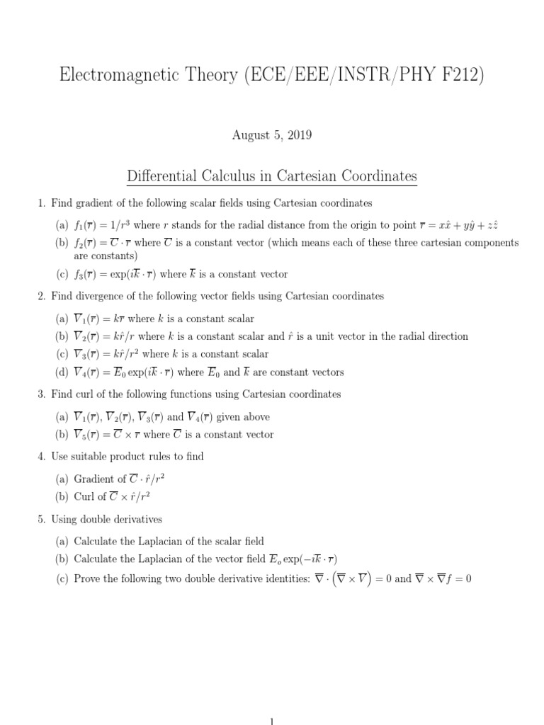 Electromagnetic Theory (ECE/EEE/INSTR/PHY F212) : Differential Calculus ...