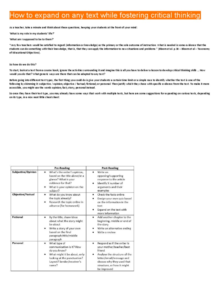 How To Expand On Any Text While Fostering Critical Thinking | PDF