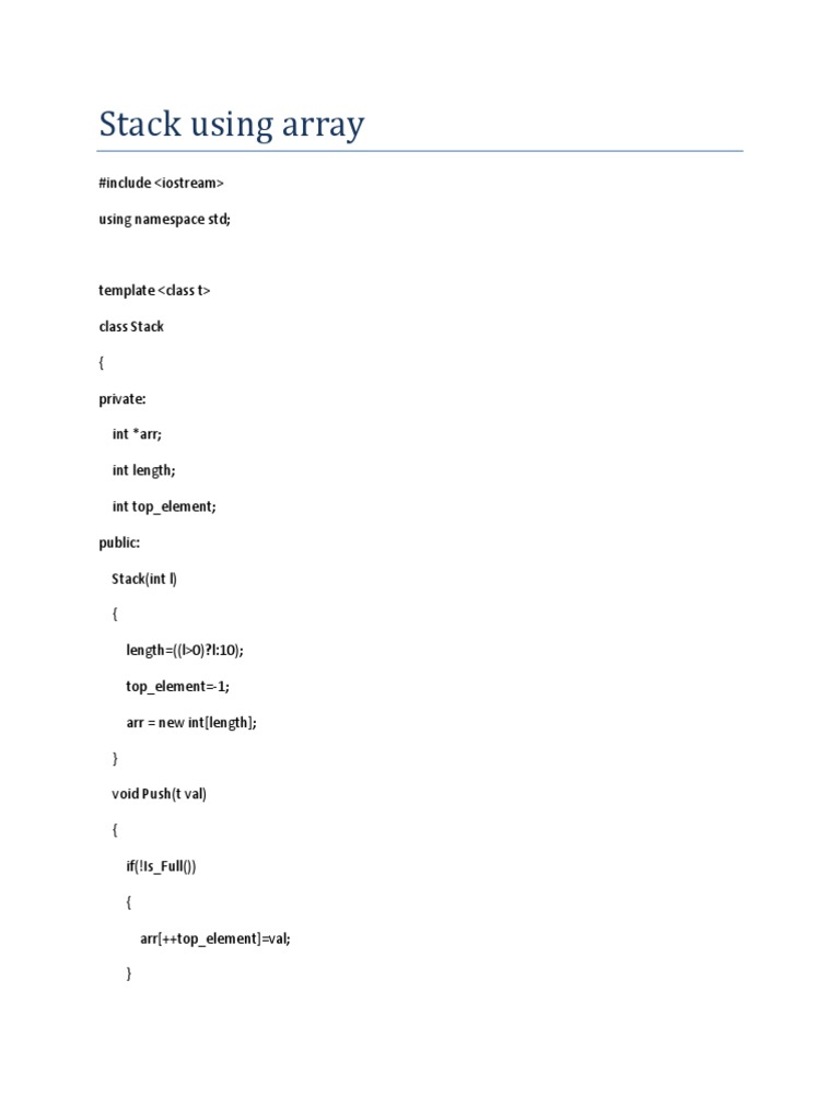 Stack Using Array | PDF | Software Engineering | Computer Data