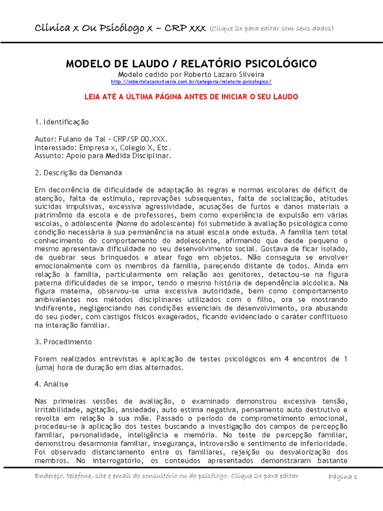 Modelo - Laudo Psicologico 01 | PDF | Teoria | Psicologia