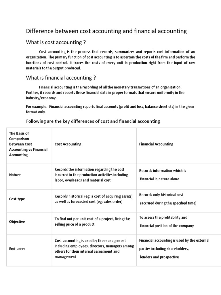 Cost vs Financial Accounting Explained | PDF | Financial Accounting ...
