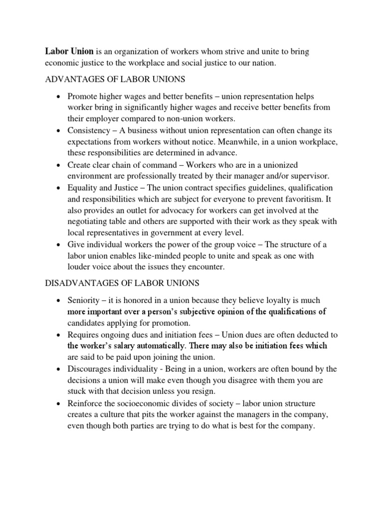 Pros and Cons of Labor Unions | PDF | Career & Growth | Business