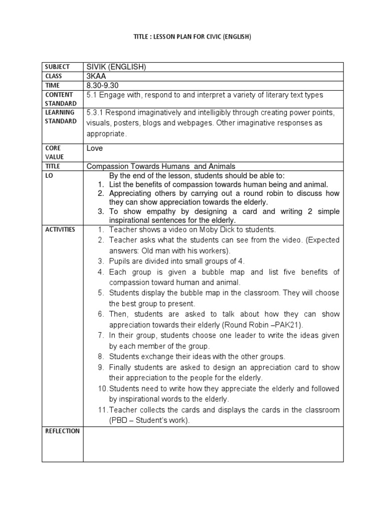 Title: Lesson Plan For Civic (English) | Download Free PDF | Lesson ...