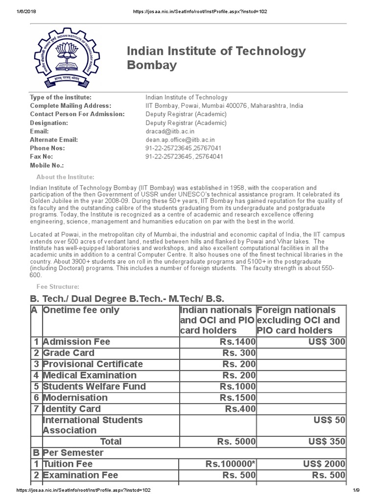 IIT Bombay Fee Structure | Download Free PDF | Academia | Engineering