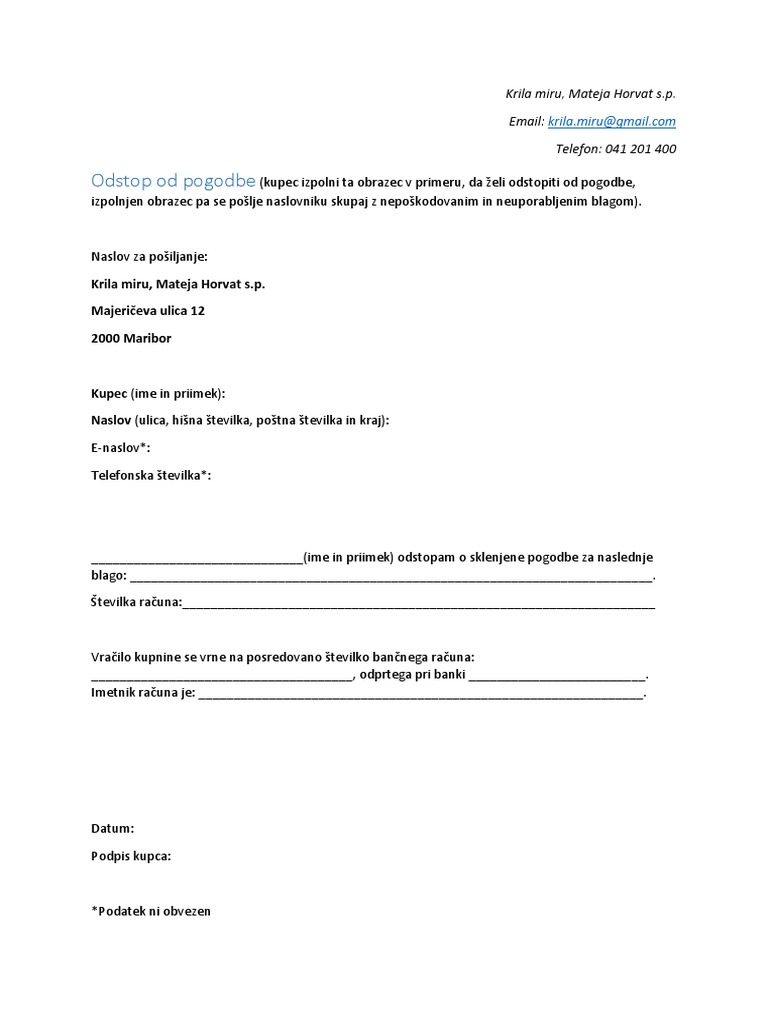 Odstop Od Pogodbe | PDF