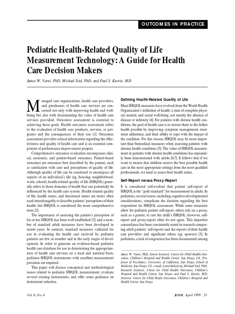 Pediatric Health-Related Quality of Life Measurement Technology: A ...