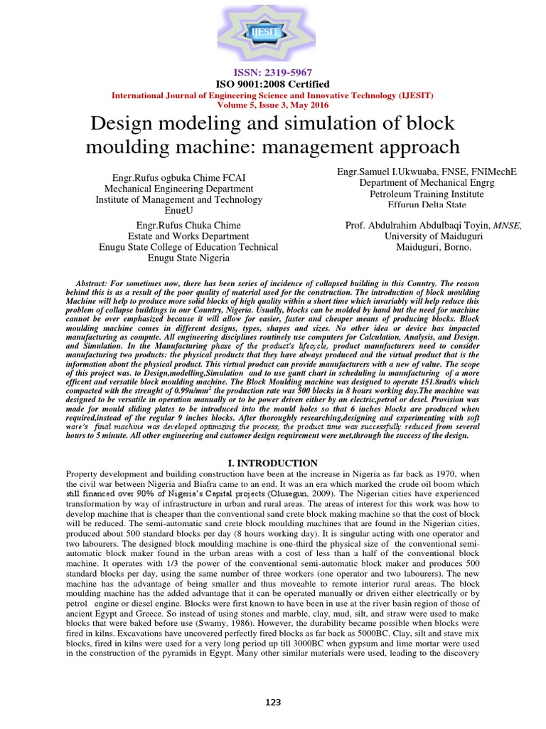 Design Modeling and Simulation of Block Moulding Machine: Management ...