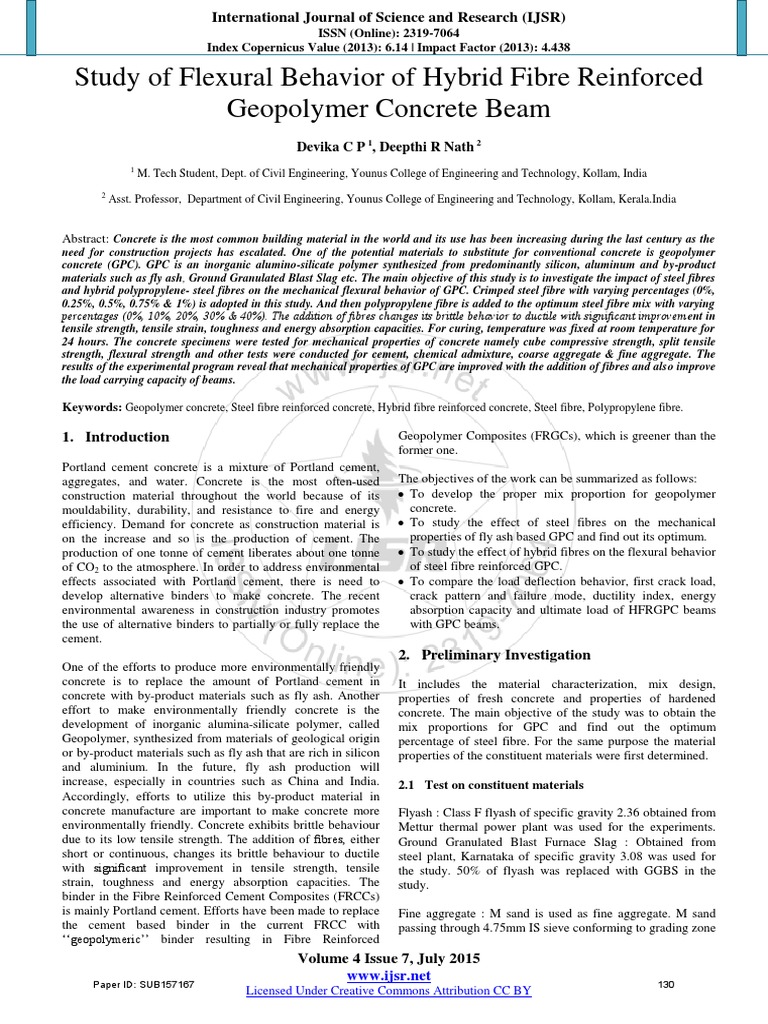 Study of Flexural Behavior of Hybrid Fibre Reinforced Geopolymer ...