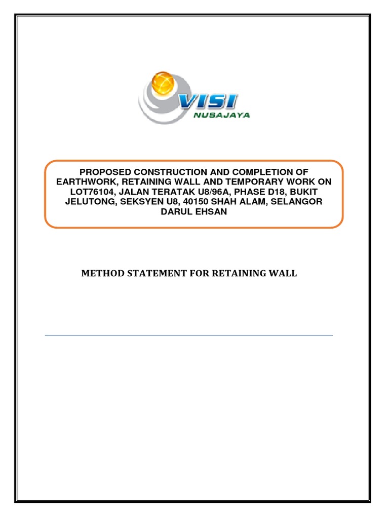 Method Statement Retaining Wall | PDF | Excavation (Archaeology) | Concrete