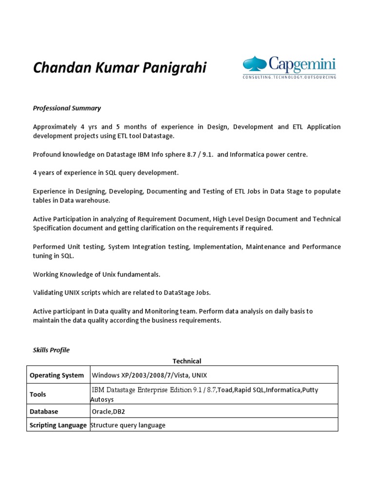 Chandan Kumar Panigrahi: Professional Summary | PDF | Sql | Databases