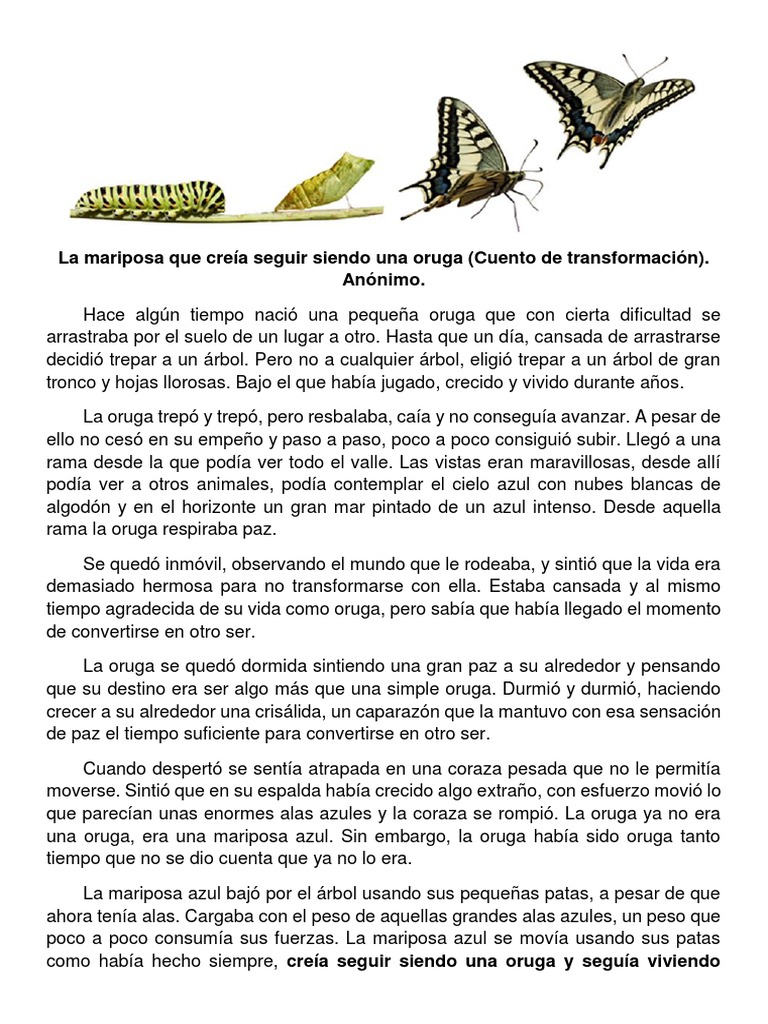La Mariposa Que Creía Seguir Siendo Una Oruga Alumnos | PDF | Lepidópteros