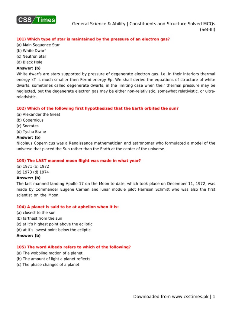 General Science Ability - Constituents and Structure Solved MCQs (Set ...