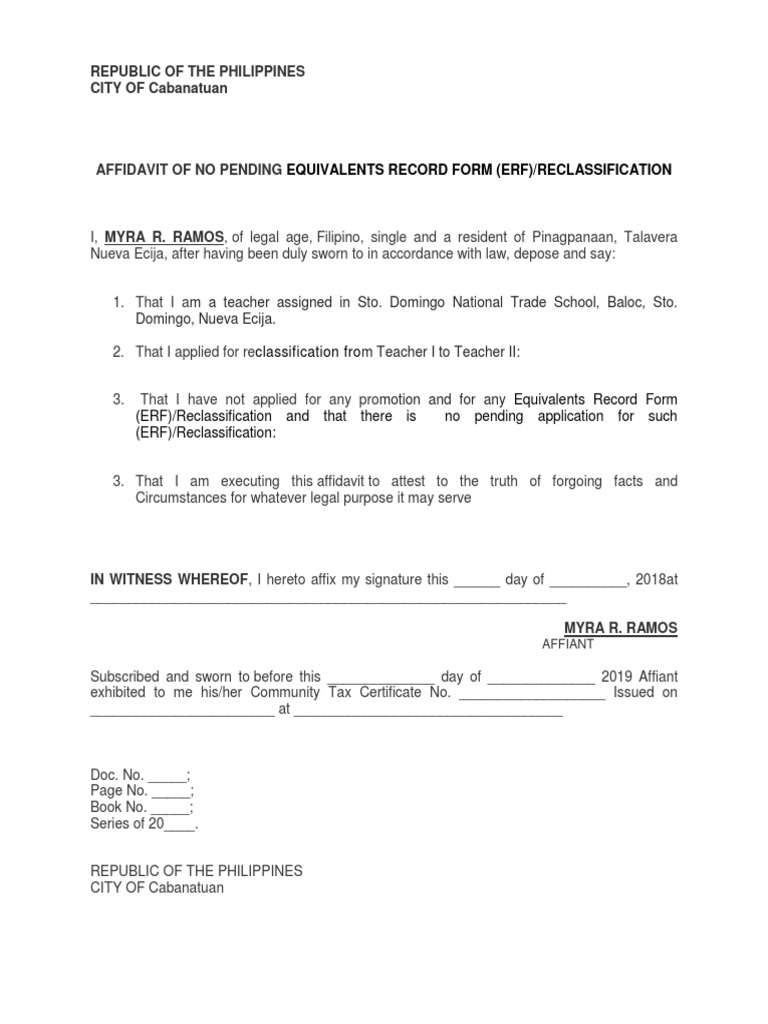 Requirements For ERF | PDF | Affidavit | Legal Procedure