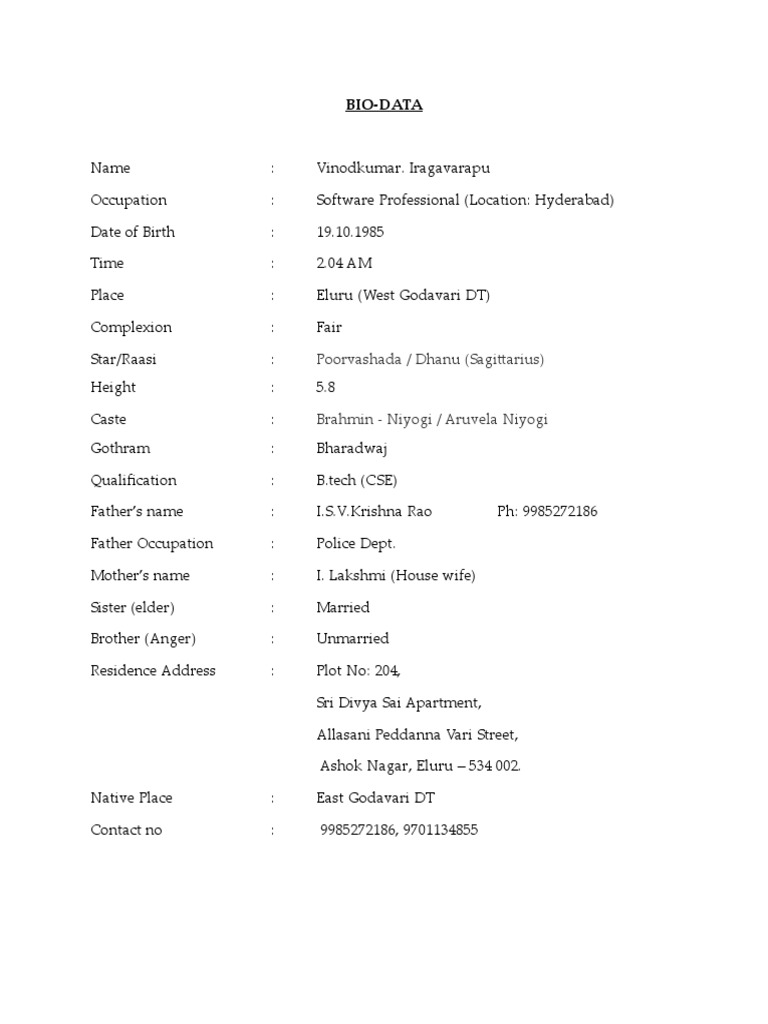 553325325vinod Biodata | PDF