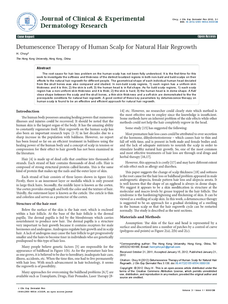 Detumescence Therapy of Human Scalp For Natural Hair Regrowth 2155 9554 ...