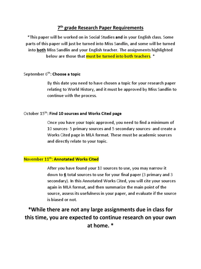 7th Grade Research Paper Requirements 2019-2020 | PDF | Citation ...