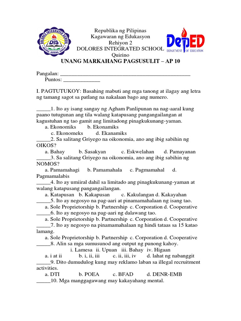 Grade 9 Ap Ekonomiks | PDF