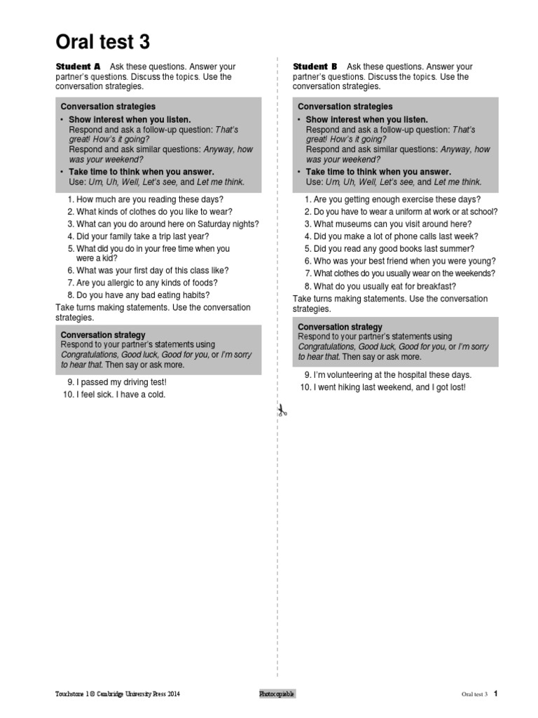 Oral Test 3: Student A Ask These Questions. Answer Your Student B Ask ...