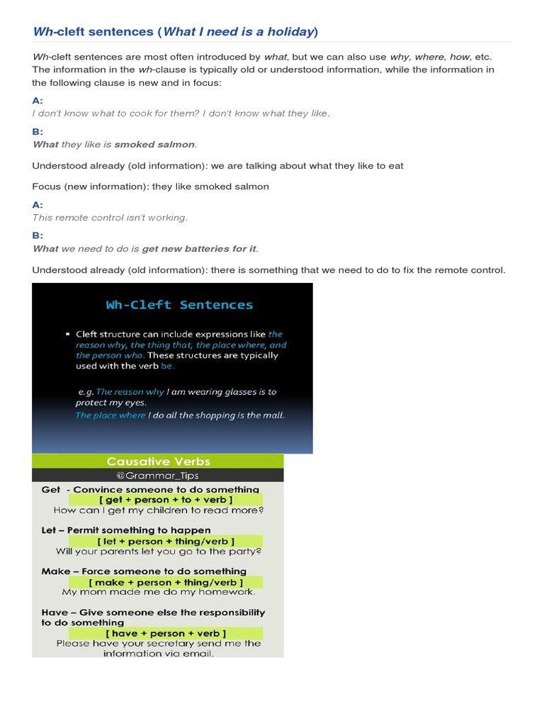 Wh-cleft sentences explained | PDF | Linguistics