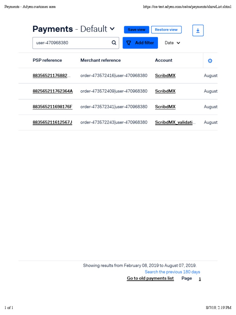 Payments - Adyen Customer Area | PDF