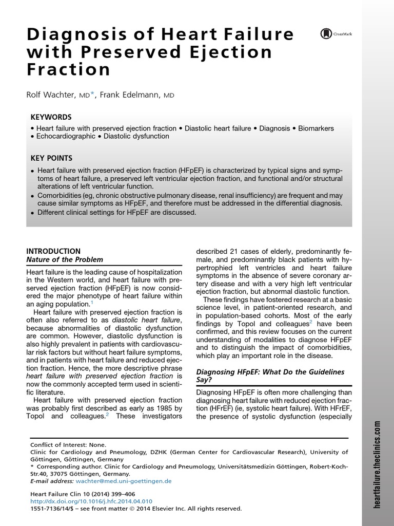 Diagnosis of Heart Failure With Preserved Ejection Fraction | PDF ...