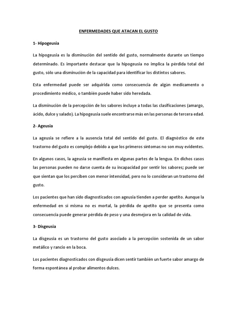 Enfermedades Que Atacan El Gusto | PDF | Sabor | Gusto