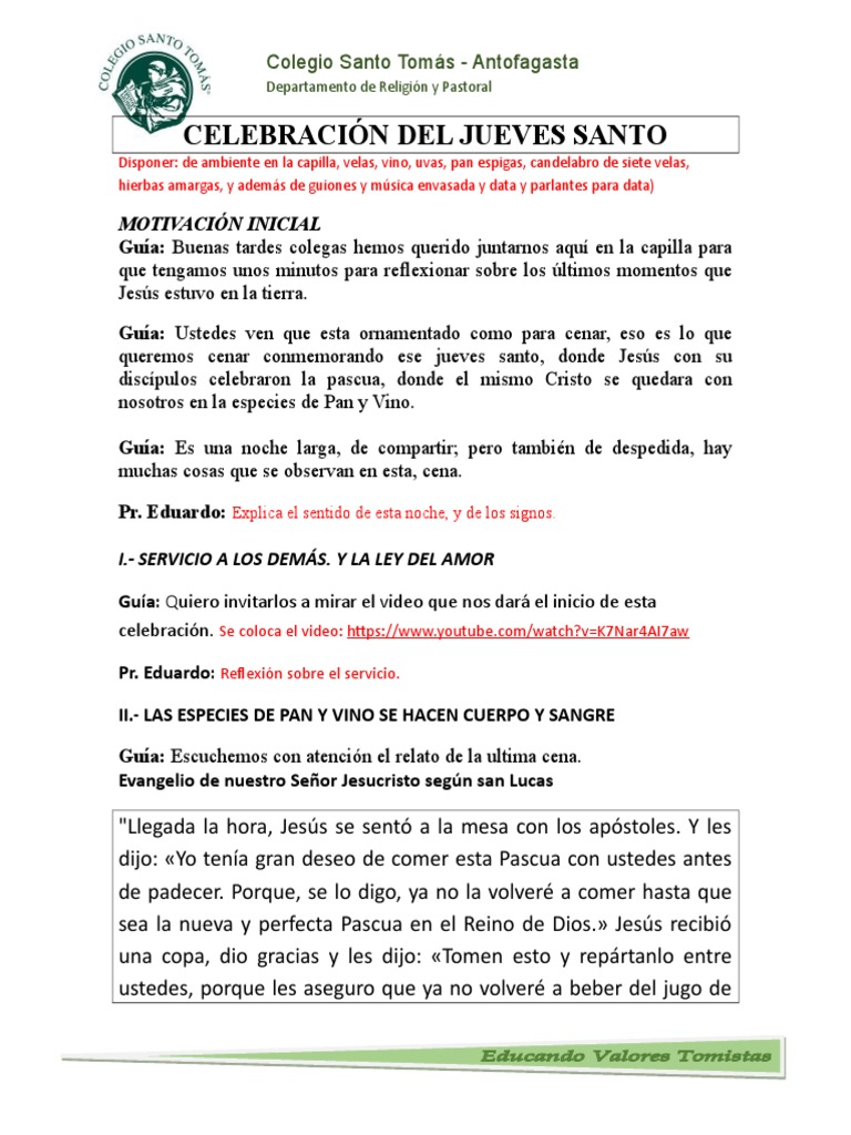 Celebracion Jueves Santo | PDF | Pascua de Resurrección | Jesús