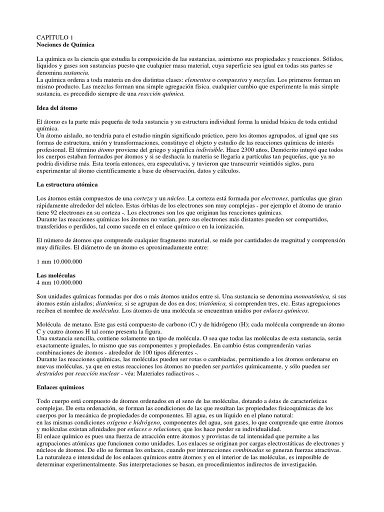 Nociones de Quimica | PDF | Moléculas | Enlace químico Nociones de Quimica | PDF | Moléculas | Enlace químico