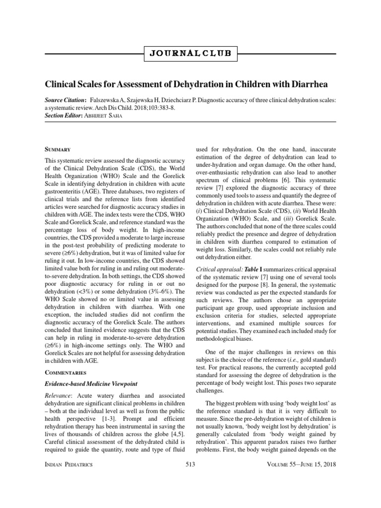 Clinical Scales For Assessment of Dehydration in Children With Diarrhea ...
