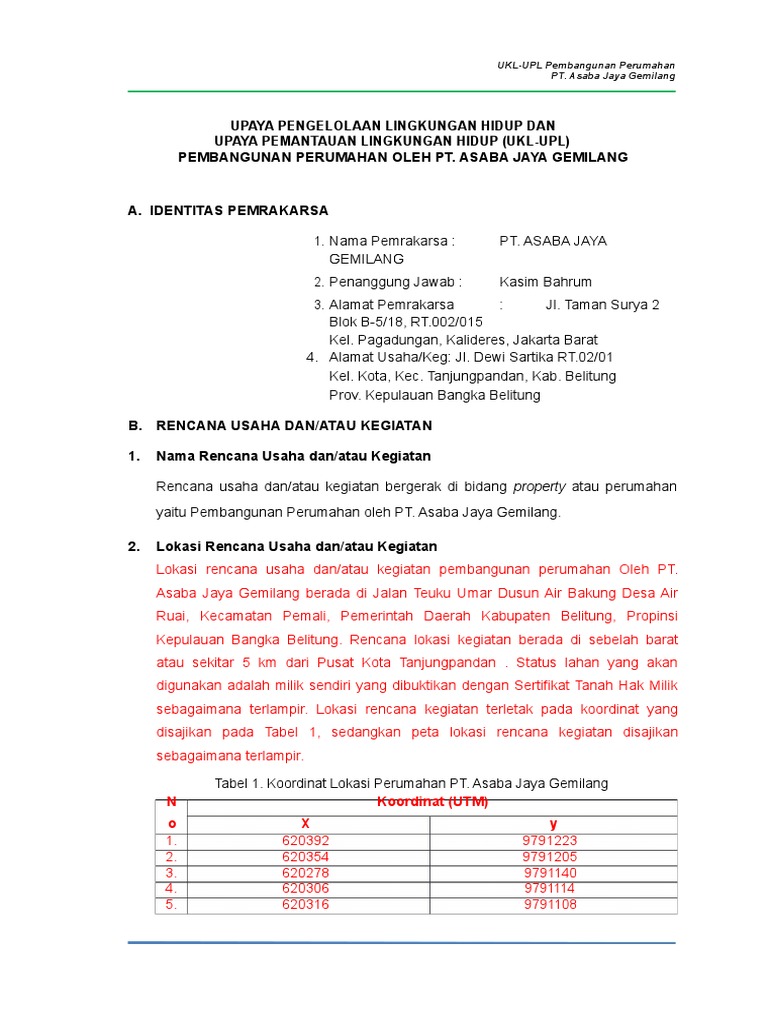 Contoh UKL UPL PERUMAHAN | PDF