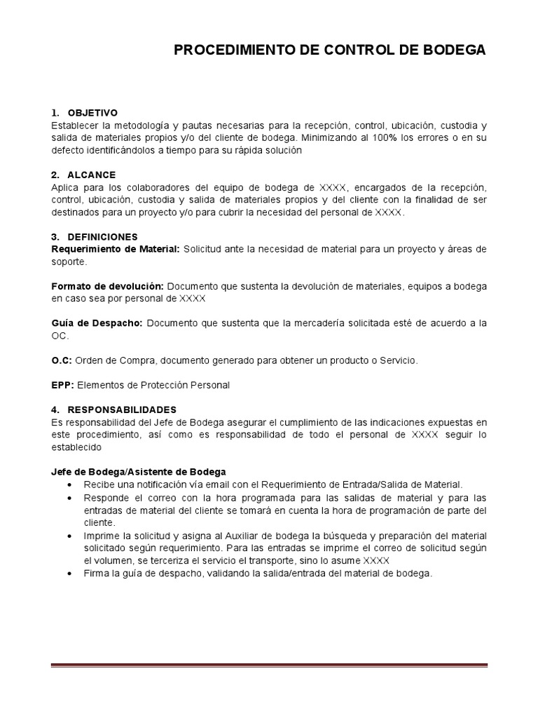 Procedimiento de Control de Bodega | PDF | Correo | Business