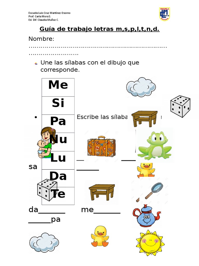 Guía de letras m, s, p, l, t, n, d | PDF