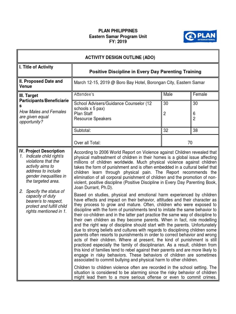 Sample Activity-Project Outline | PDF | Violence | Parenting