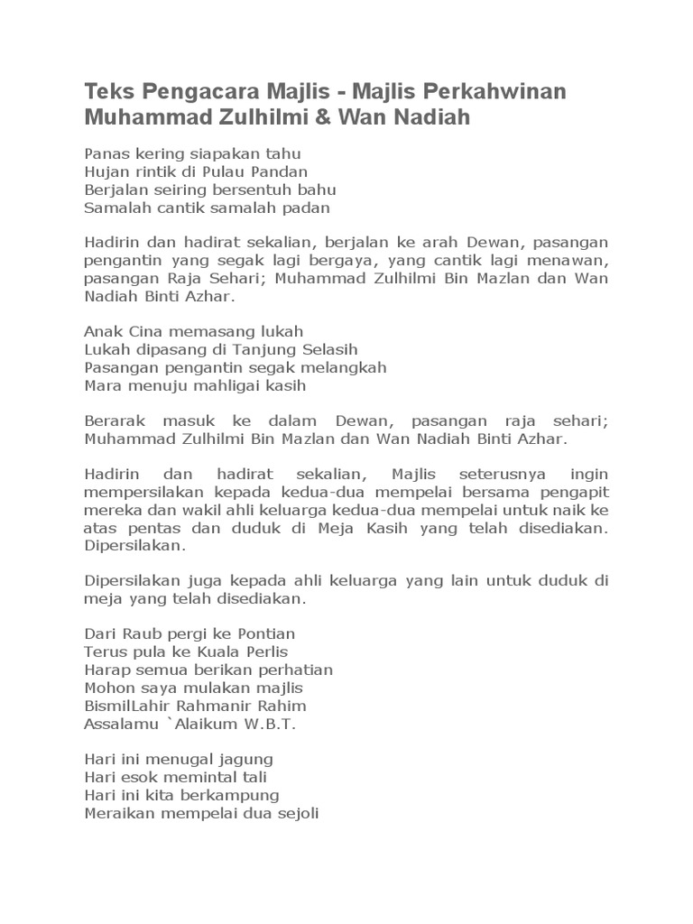 Skrip Pengacara Majlis Perkahwinan | PDF