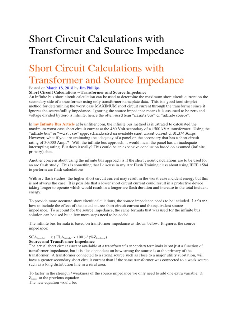 Short Circuit Calculations With Transformer and Source Impedance | PDF ...