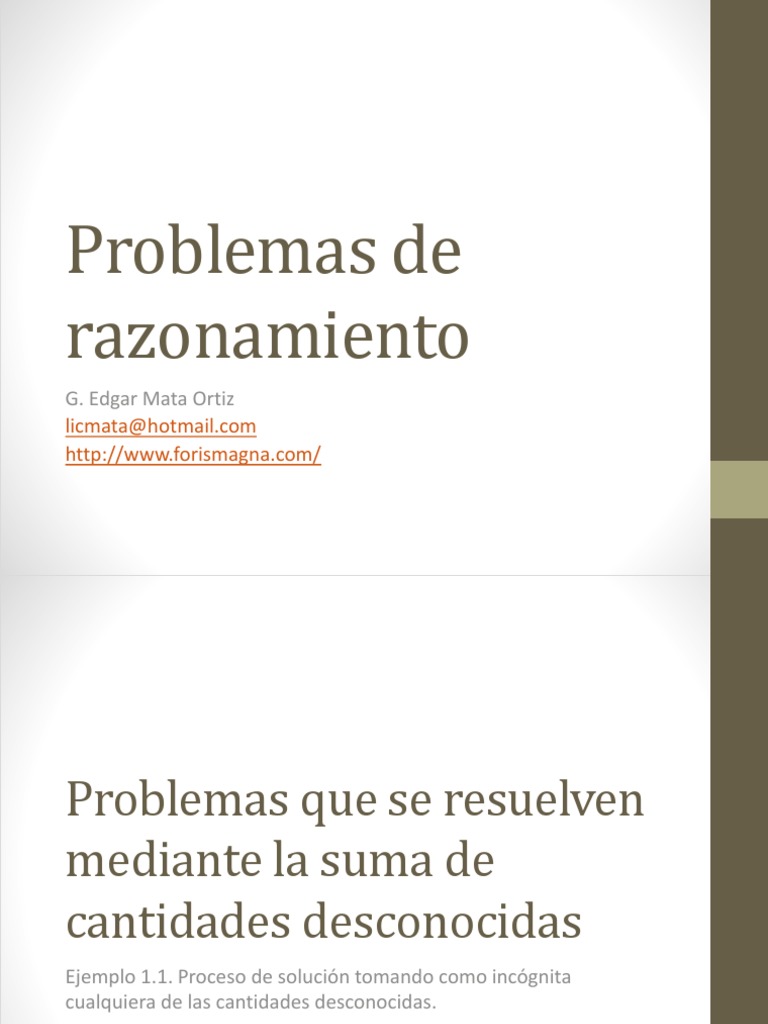 Problemas de Razonamiento - Ejemplo 1 | PDF | Ecuaciones | Enseñanza de ...