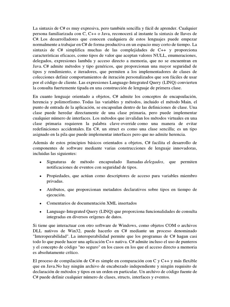 Sintaxis de C#: Guía Completa | PDF | C Sharp (lenguaje de programación ...