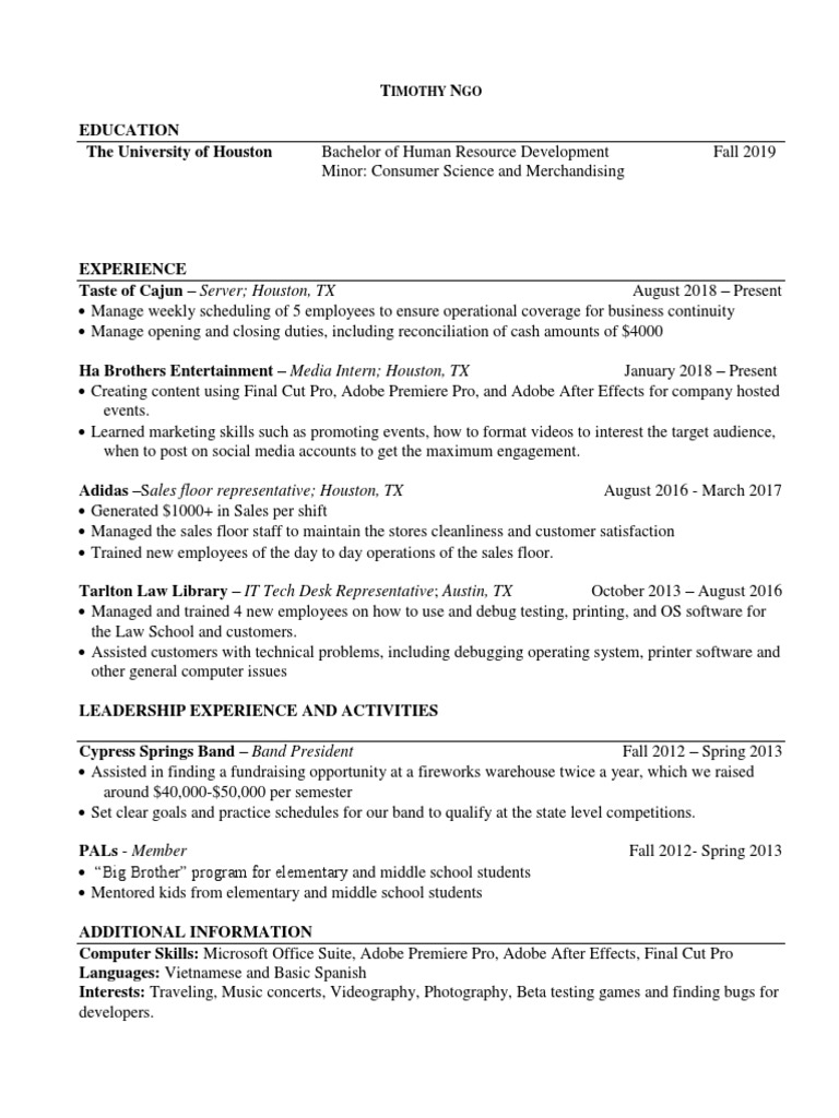 Timothy Ngo Resume For Project | PDF | Operating System | Software