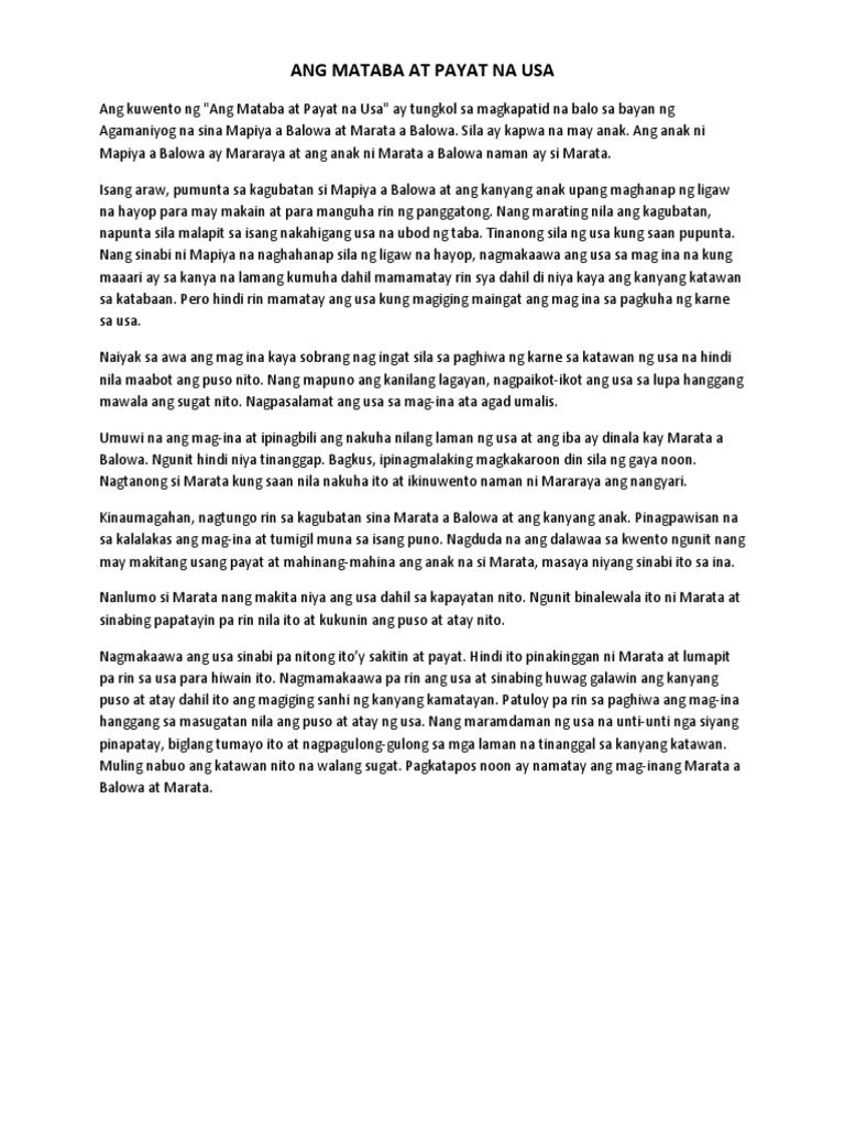 Ang Mataba at Payat Na Usa | PDF