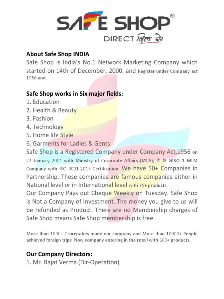 An Overview of Safe Shop India: A Leading Multi-Level Marketing Company ...