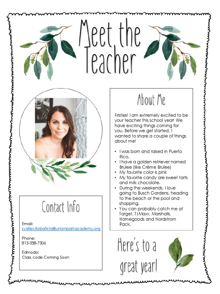 Email: Phone: 813-358-7306 Edmodo: Class Code Coming Soon | PDF