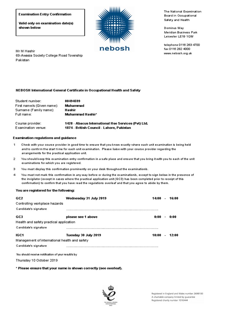 The National Examination Board in Occupational Safety and Health | PDF ...