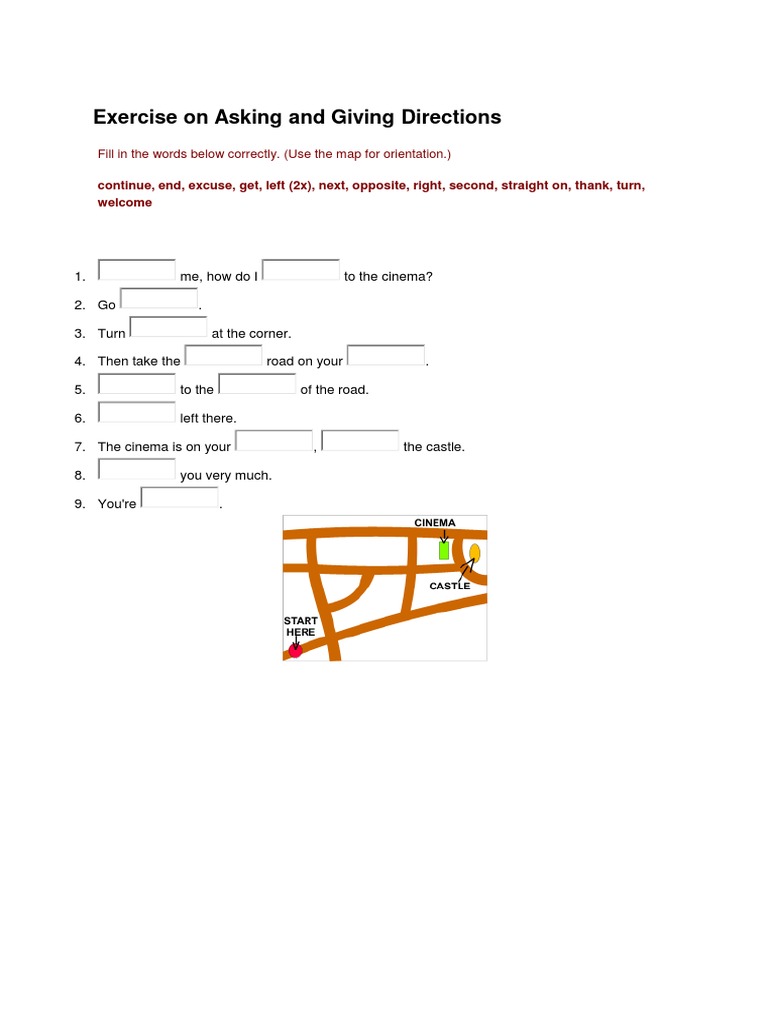 Asking and Giving Directions Exercise Map | PDF